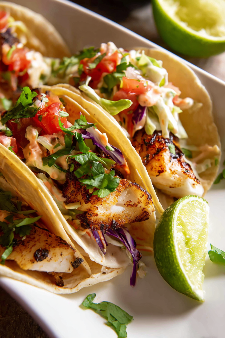 Blackened Cod Fish Tacos - Easy Restaurant Recipe - Tasty Home Cooks