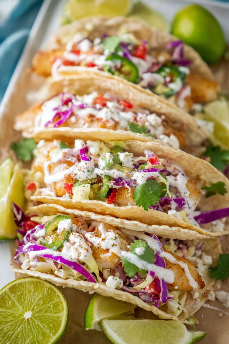 Easy Fish Tacos Recipe with Garlic Lime Crema | 25 Minutes - Tasty Home ...